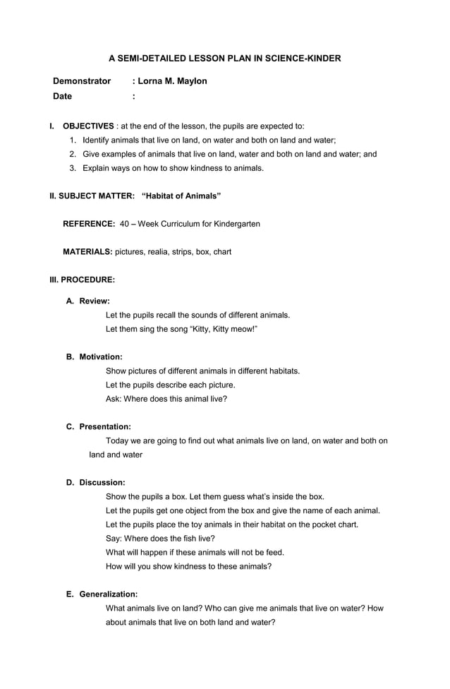 Lesson plan science kinder | DOCX | Zoos & Aquariums | Attractions