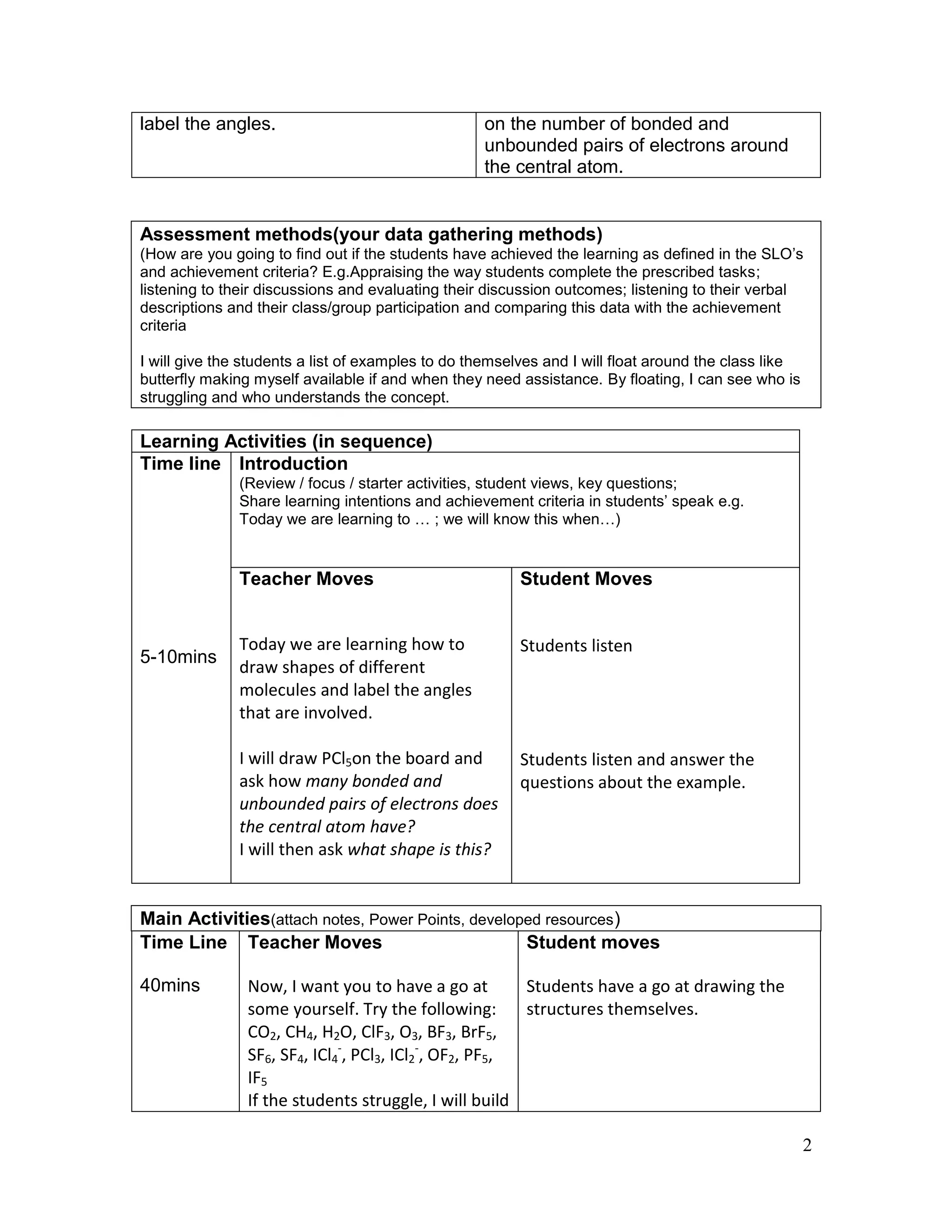 Lesson plan shapes of molecules | DOCX