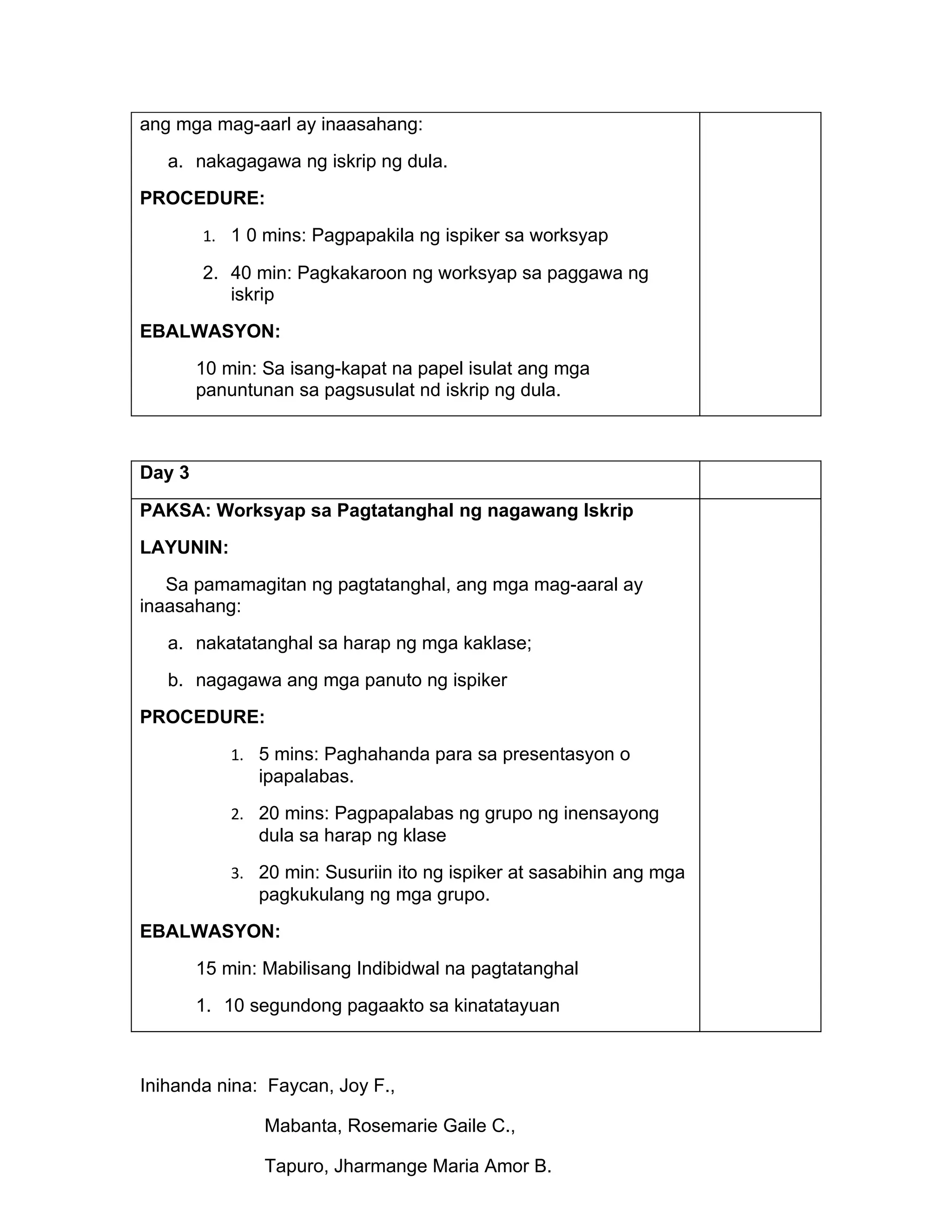Lesson Plan Sir Bambico | DOC