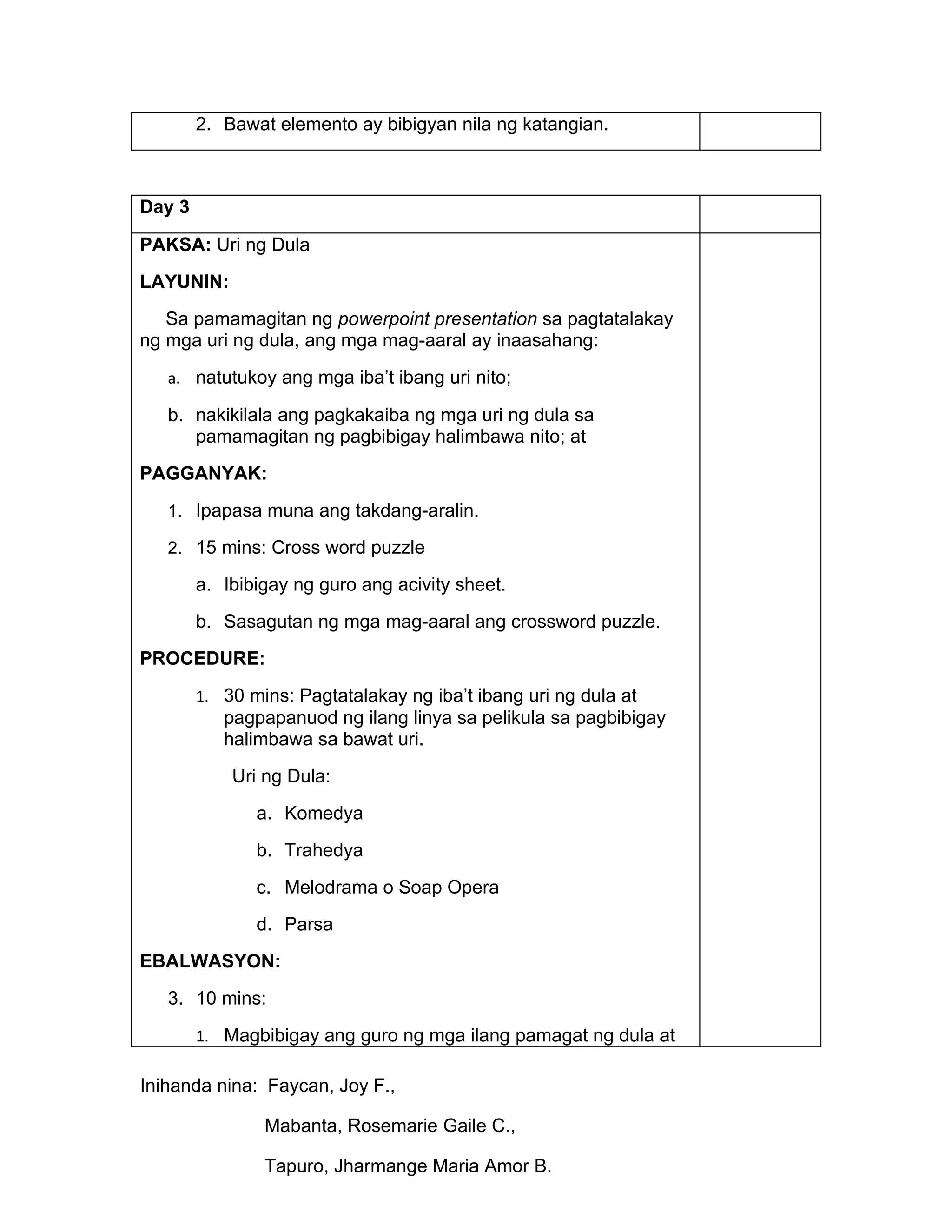 Lesson Plan Sir Bambico | DOC