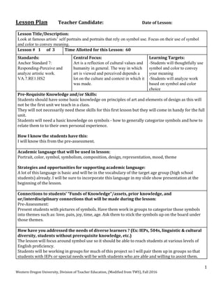 Lesson Plan - Symbols and Self Portraits | PDF
