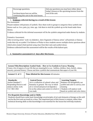 Lesson Plan - Symbols and Self Portraits | PDF