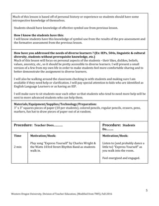 Lesson Plan - Symbols and Self Portraits | PDF