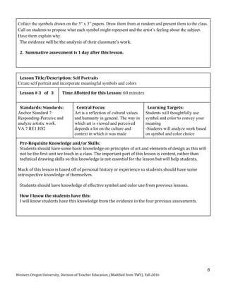 Lesson Plan - Symbols and Self Portraits | PDF