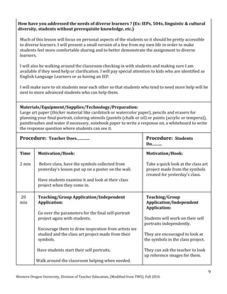 Lesson Plan - Symbols and Self Portraits | PDF