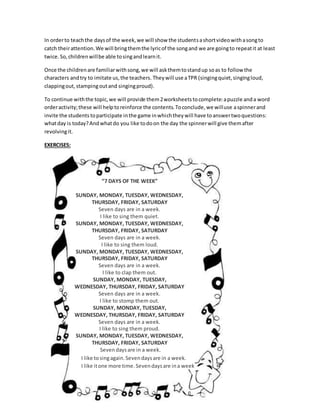 Lesson plan teaching yl through songs- roldán%2c villoria%2c pereira | PDF