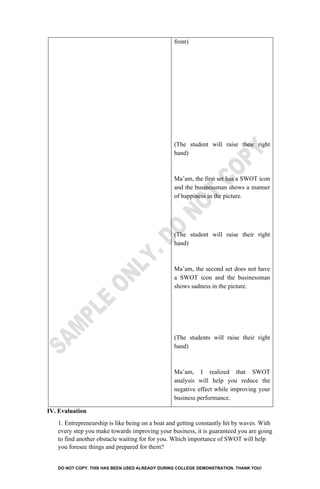 Sample Lesson Plan in Entrepreneurship | PDF