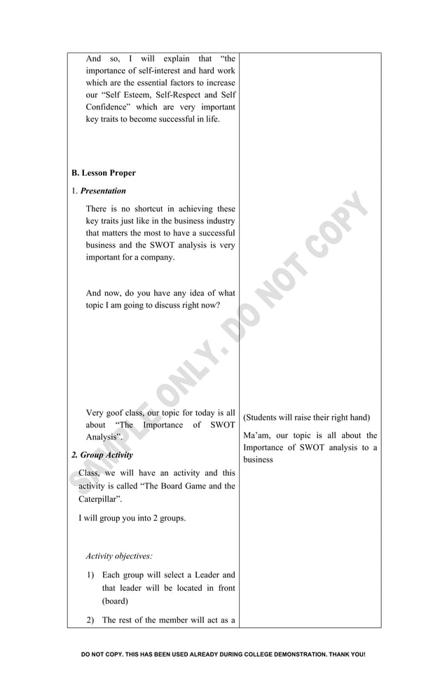 Sample Lesson Plan in Entrepreneurship | PDF | Business | Business and ...