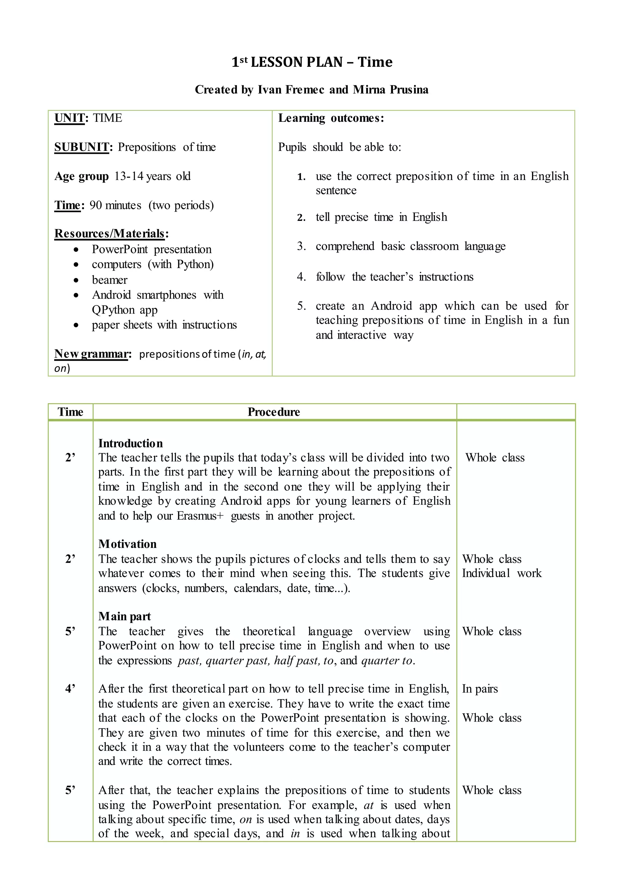 Lesson plan time | DOCX