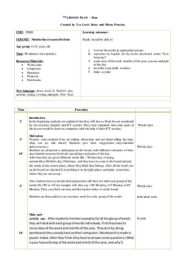 Lesson Plan Time Lesson Plan Time