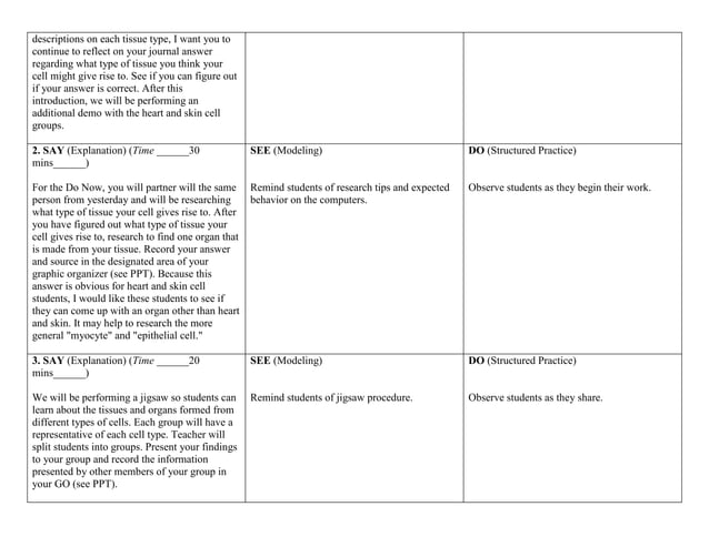 Lesson Plan-Tissues and Organs | DOCX | Biological Sciences | Science