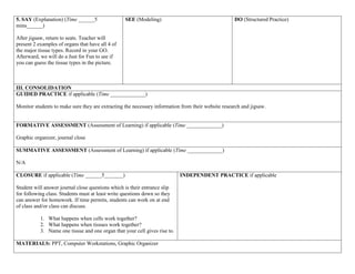 Lesson Plan-Tissues and Organs | DOCX | Biological Sciences | Science