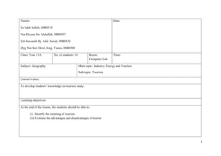 Tourism: Lesson plan 1 | DOCX