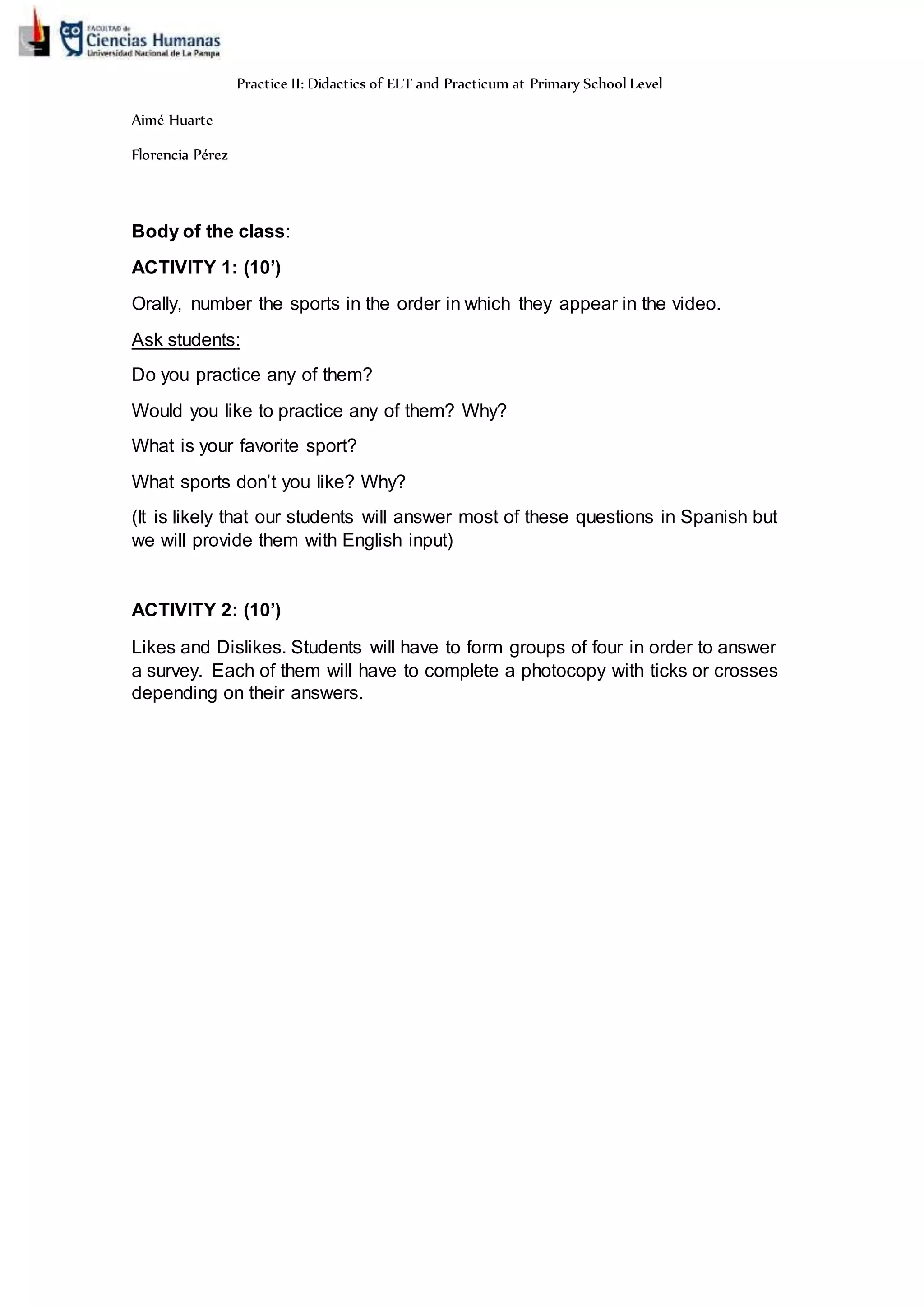 Lesson plan 1 - Sports and Hobbies | DOCX