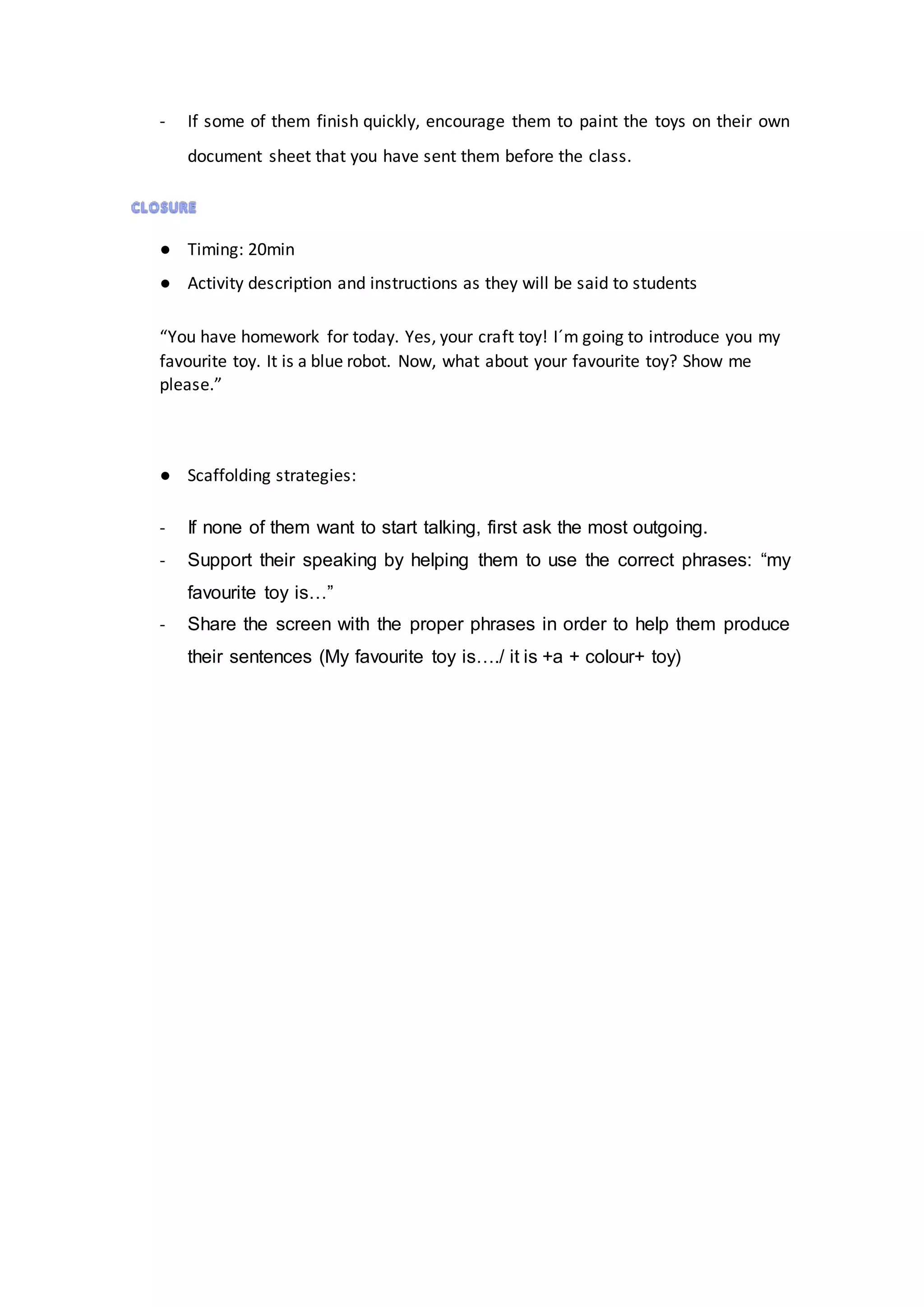 Primary level- Lesson plan 1- Toys | DOCX