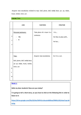 Primary level- Lesson plan 1- Toys | DOCX