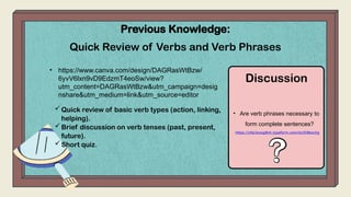 Verbs and verb Phrases-Clase para estudiantes de ENGLISH III | PPTX