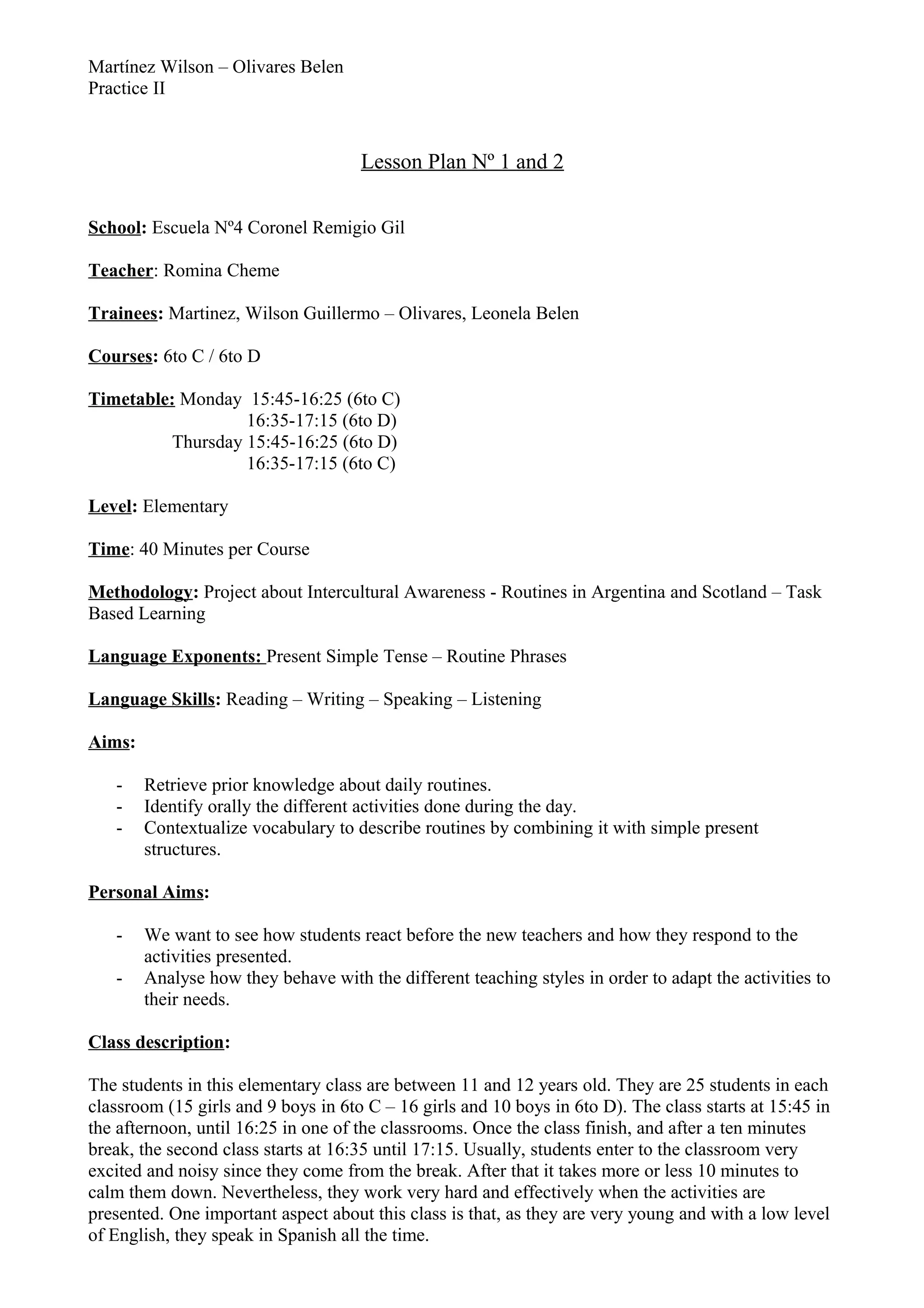 Lesson plan 1 and 2 | DOC