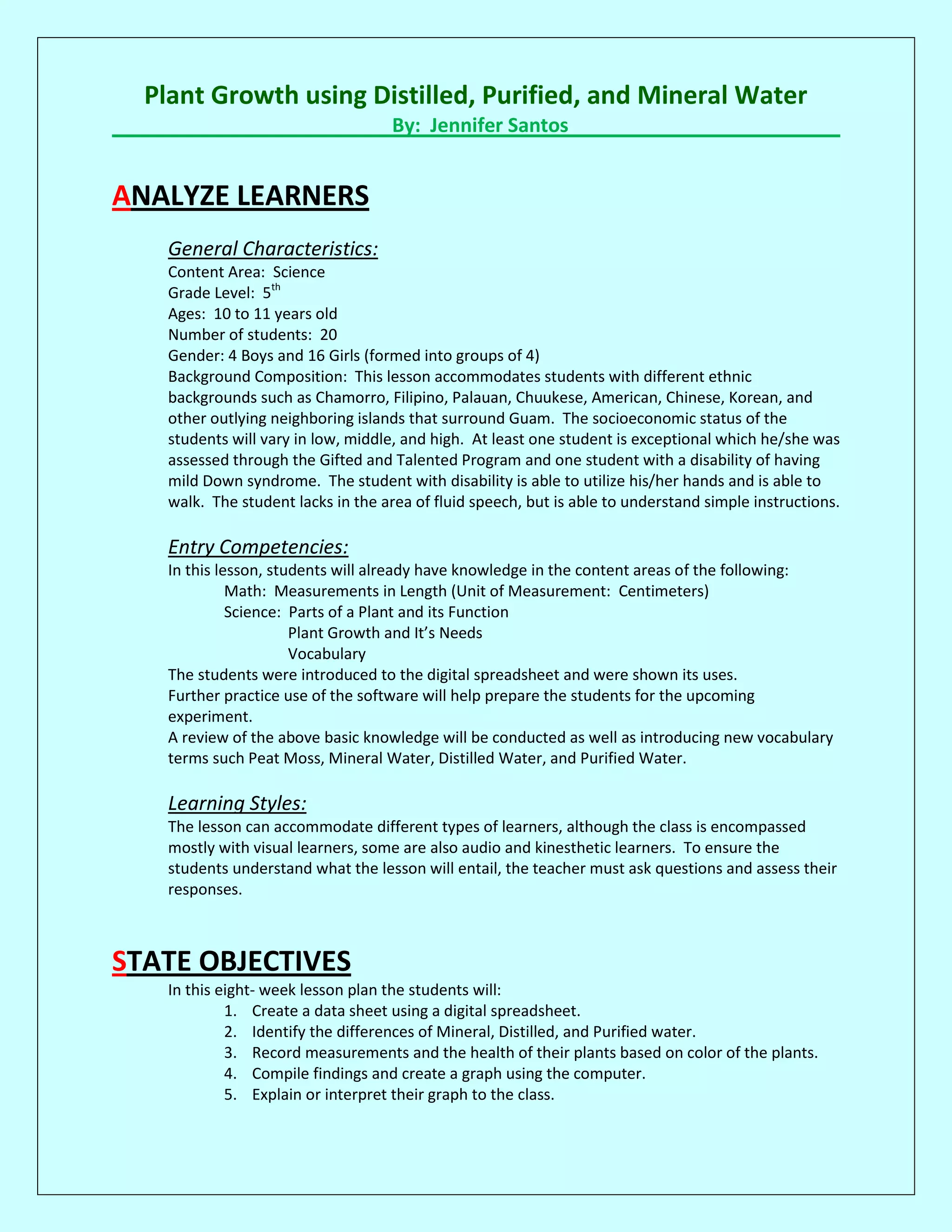Lesson Plan 1 Plant Growth | PDF