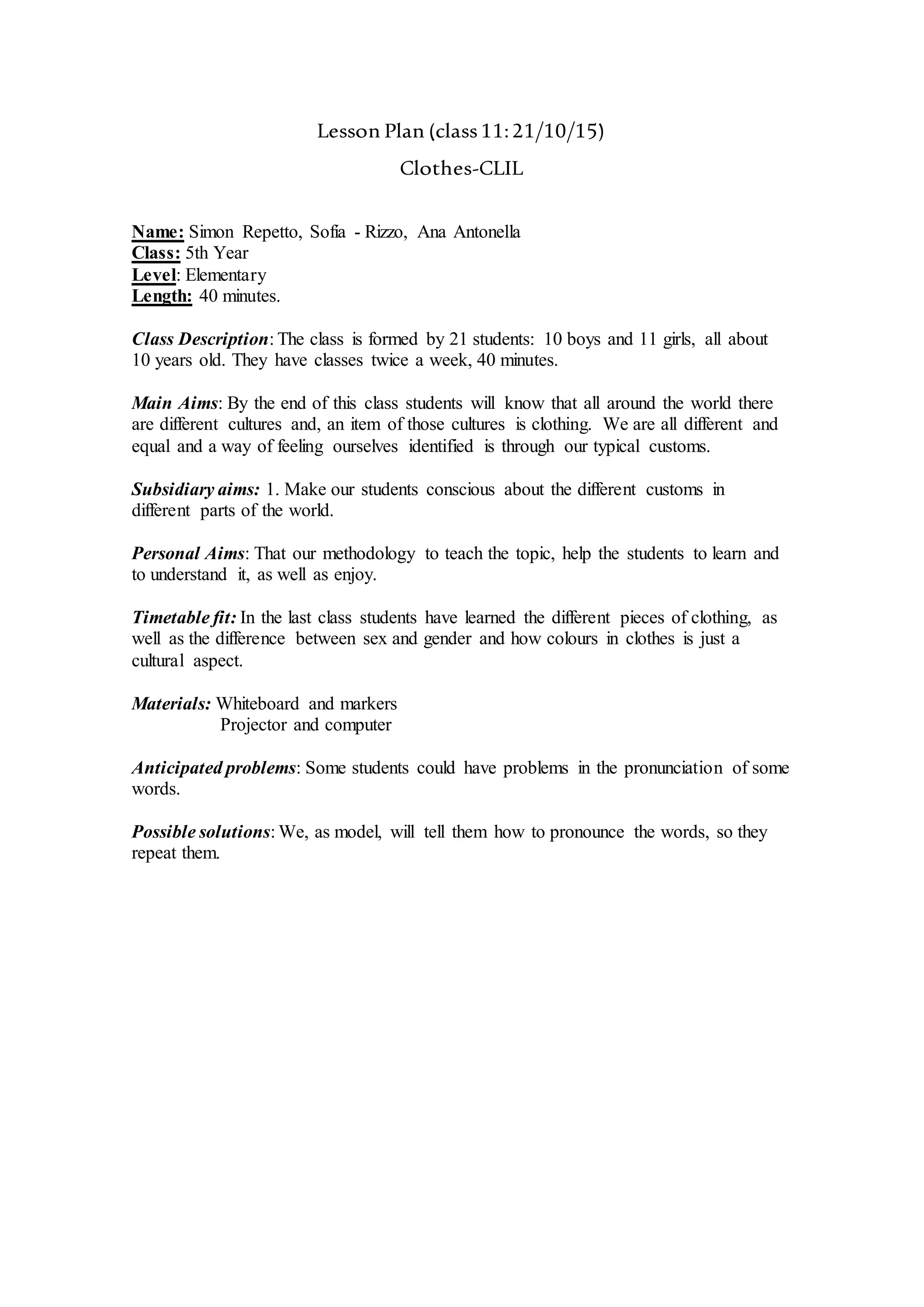 Lesson plan 11 clil | PDF