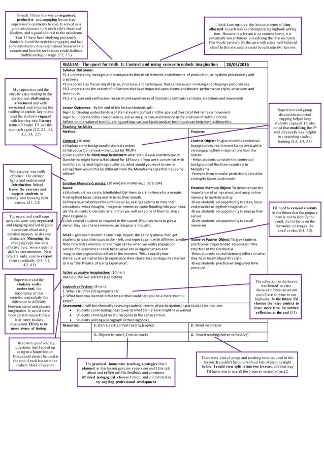 Annotated Lesson Plan Docx Theater Fine Art