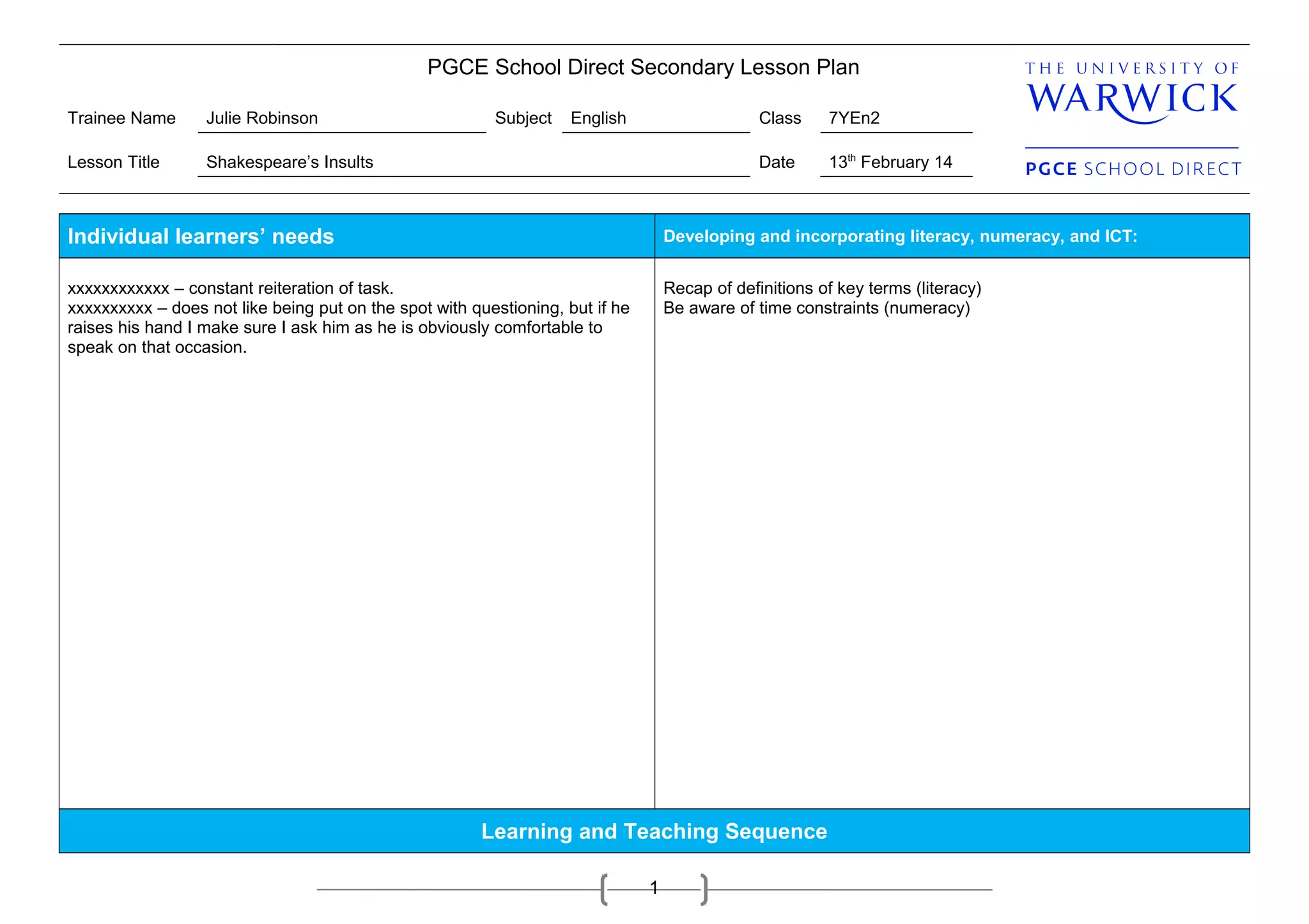 Lesson plan 13th february pti | DOC | Secondary Education | Education