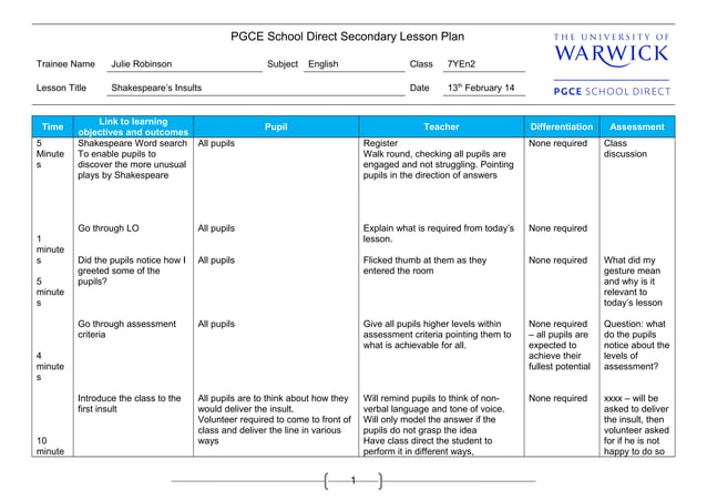 Lesson plan 13th february pti | DOC | Secondary Education | Education