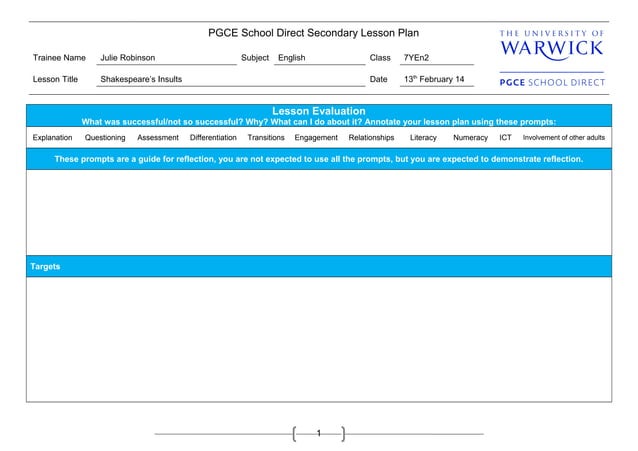 Lesson plan 13th february pti | DOC | Secondary Education | Education