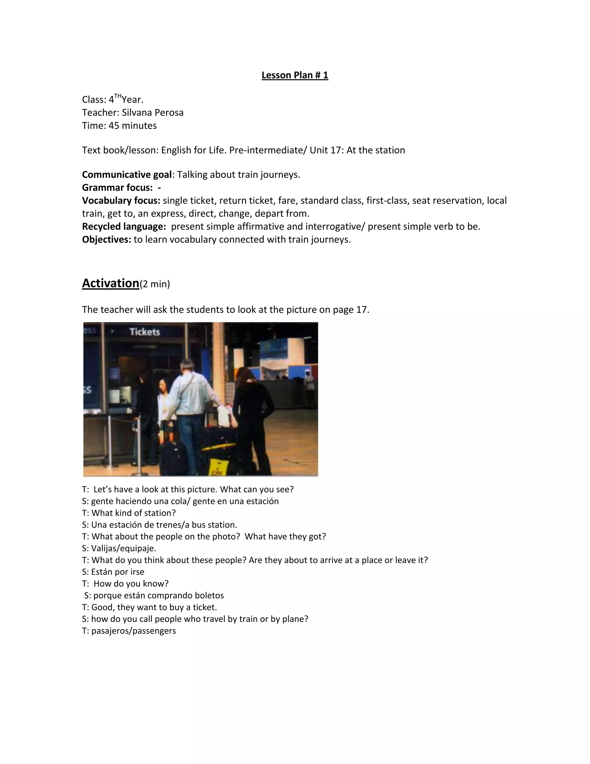 Lesson plan #1 at the station | DOCX