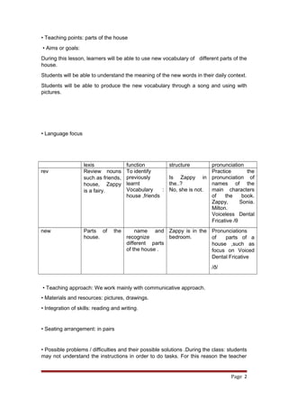 Lesson plan 1 primaria, | DOC