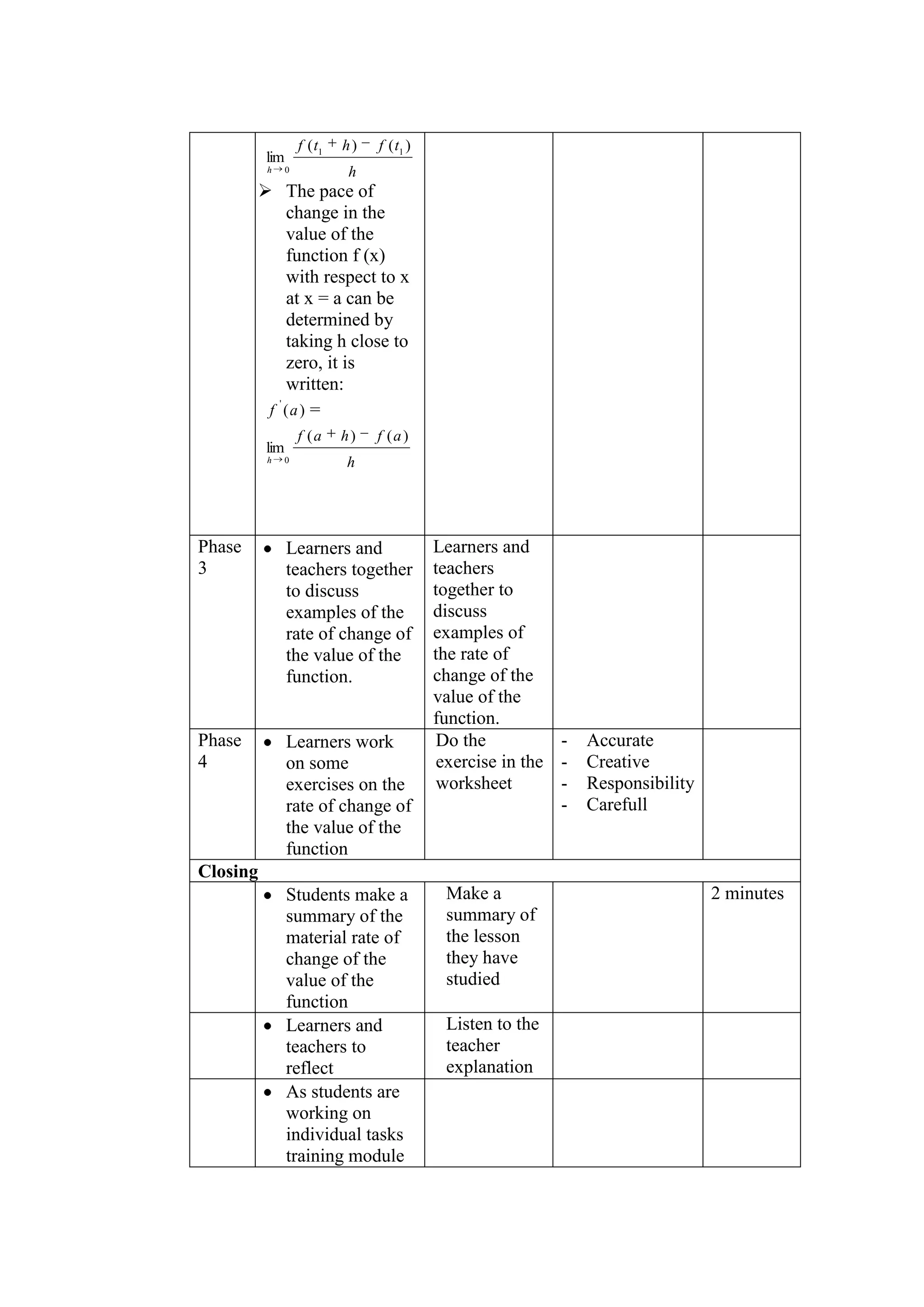 Lesson plan English about Calculus | DOCX