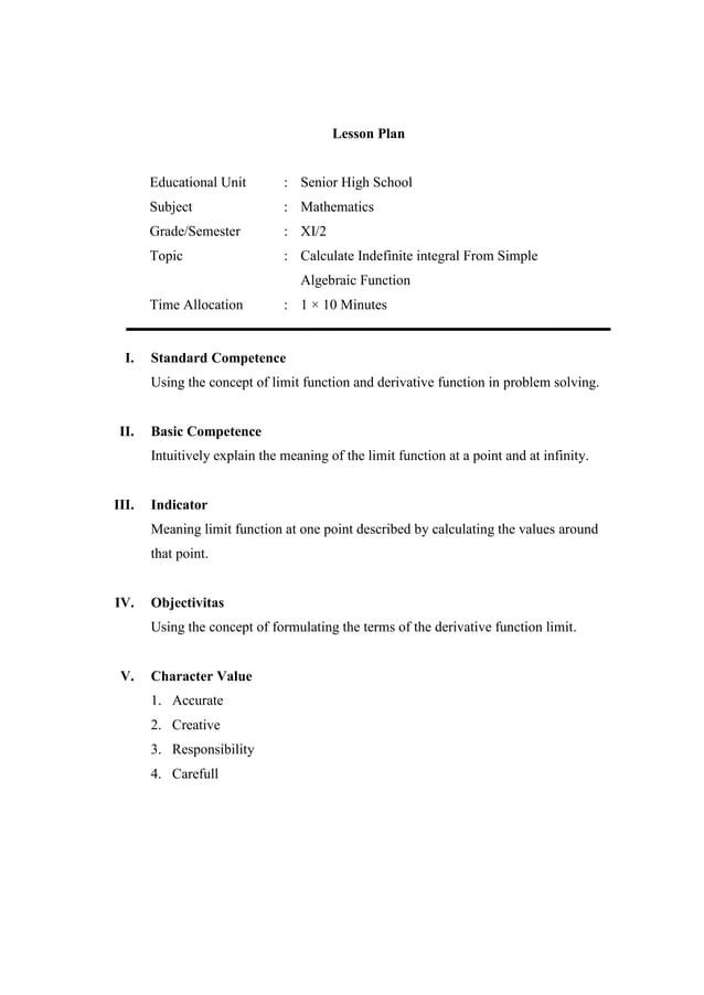 Lesson plan English about Calculus | DOCX