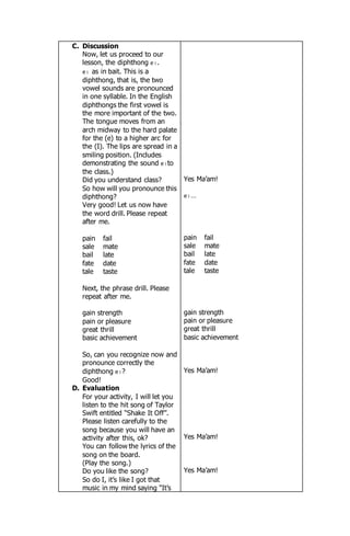 Detailed lesson plan in Diphthong | DOCX