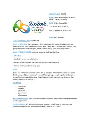 Lesson plan2- The Olympic Games | PDF