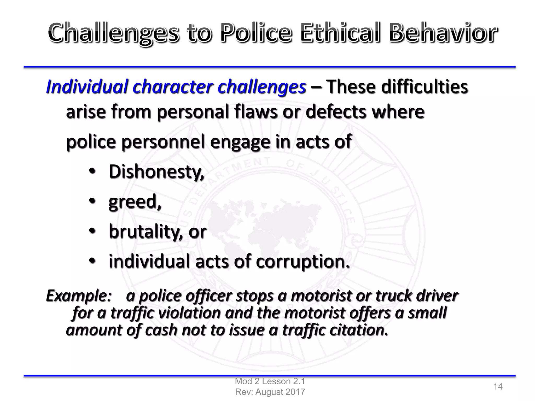 Lesson plan 2.1 police ethics | PPTX