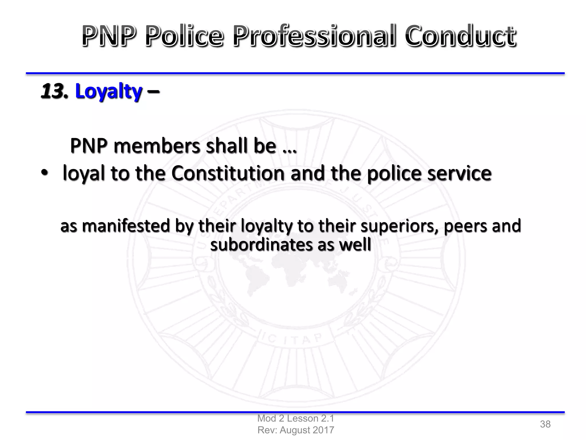 Lesson plan 2.1 police ethics | PPTX