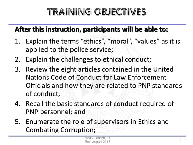 Lesson plan 2.1 police ethics | PPTX
