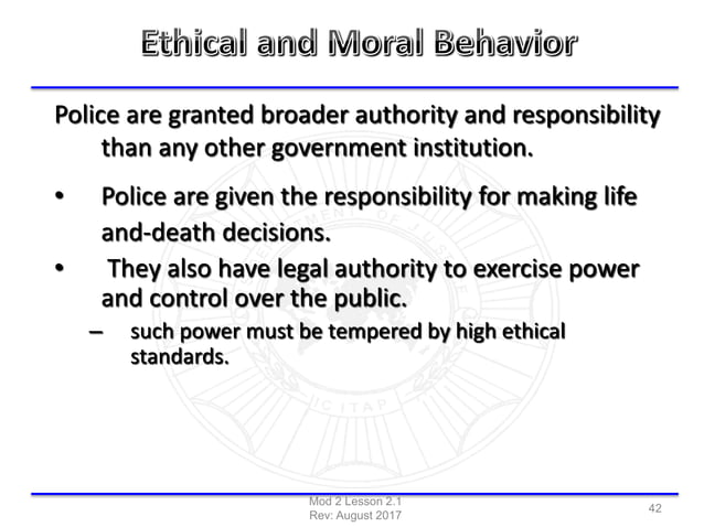 Lesson plan 2.1 police ethics | PPTX