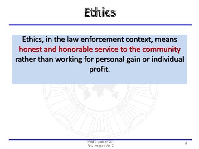 Lesson plan 2.1 police ethics | PPTX