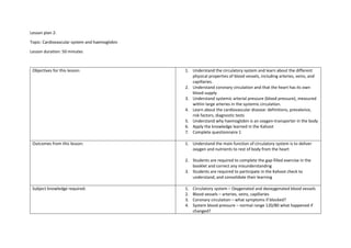 Lesson plan 2.docx | Heart and Cardiovascular Diseases | Diseases and ...