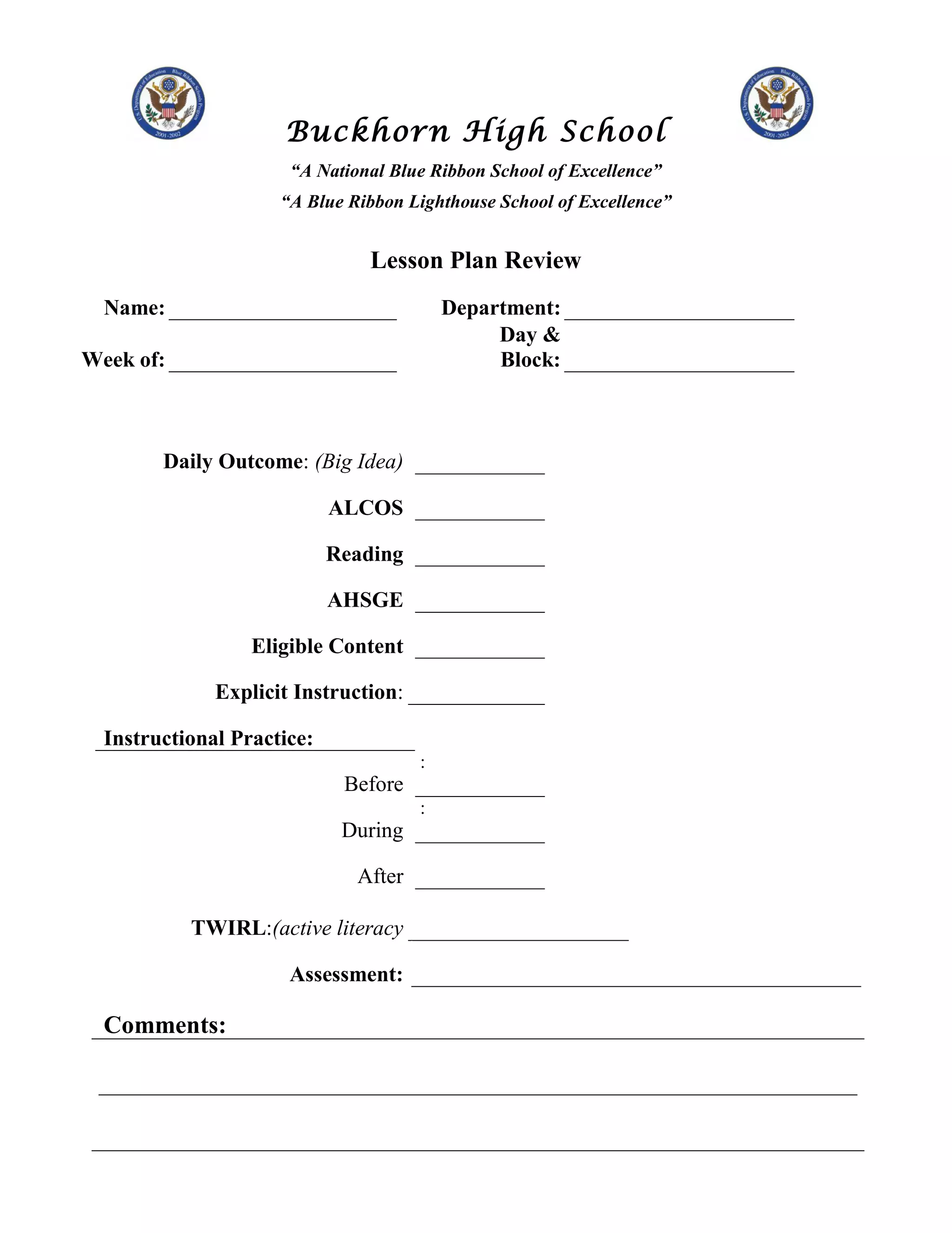 Buckhorn Lesson Plan Review Form | PDF