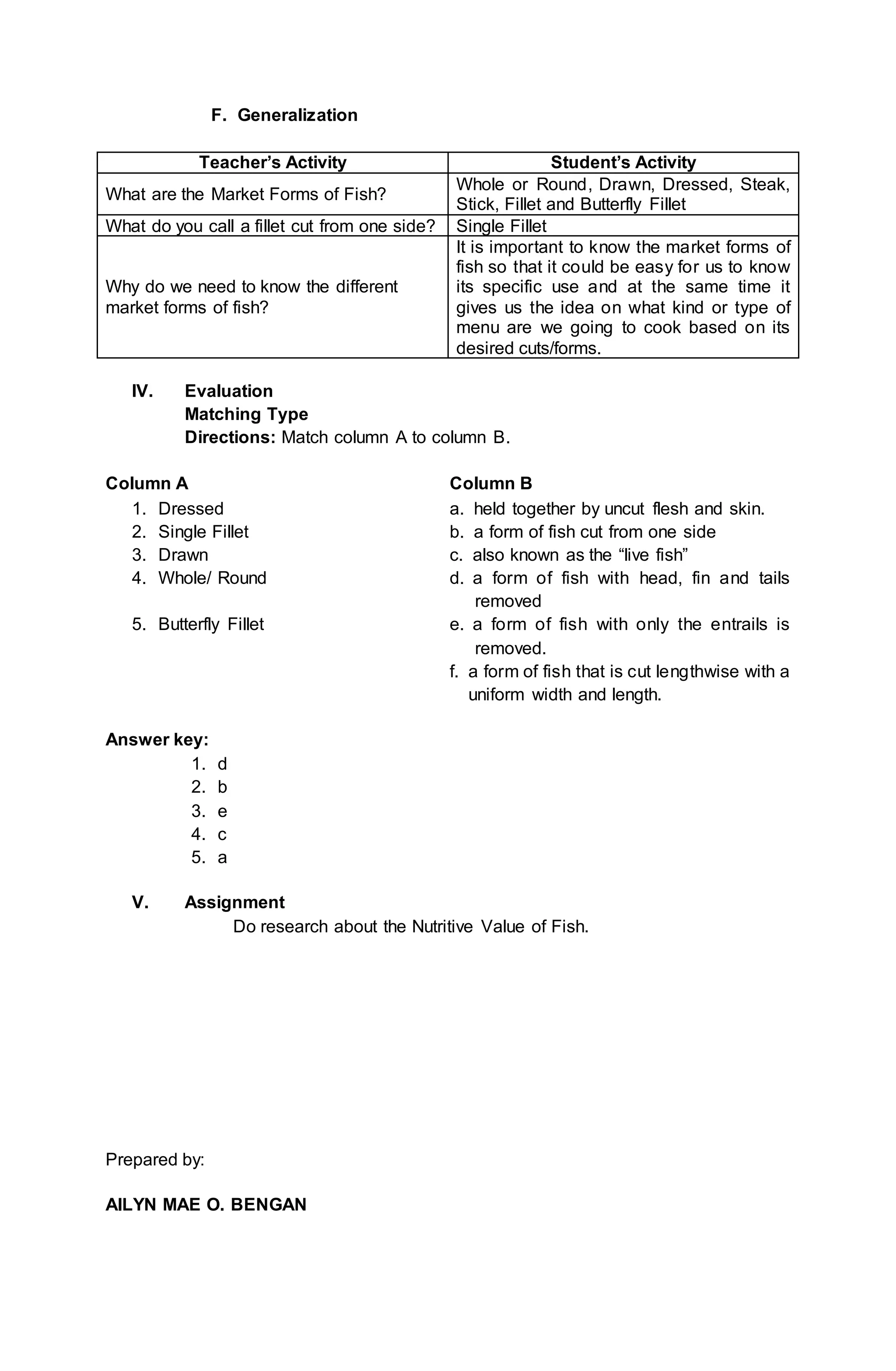 Lesson plan 2018 (market forms of fish) | DOCX