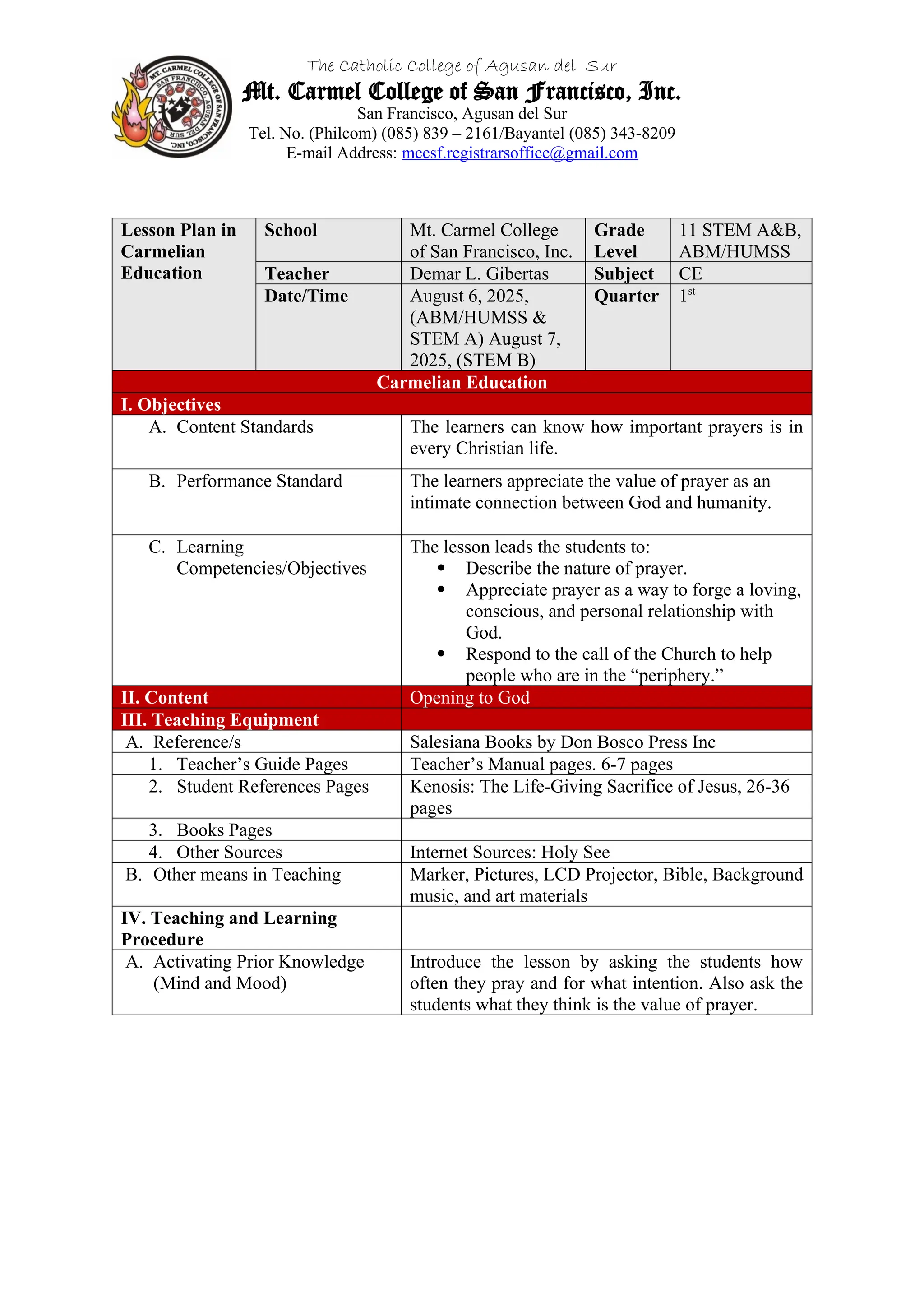 Lesson Plan in Christian Education. docx | DOCX