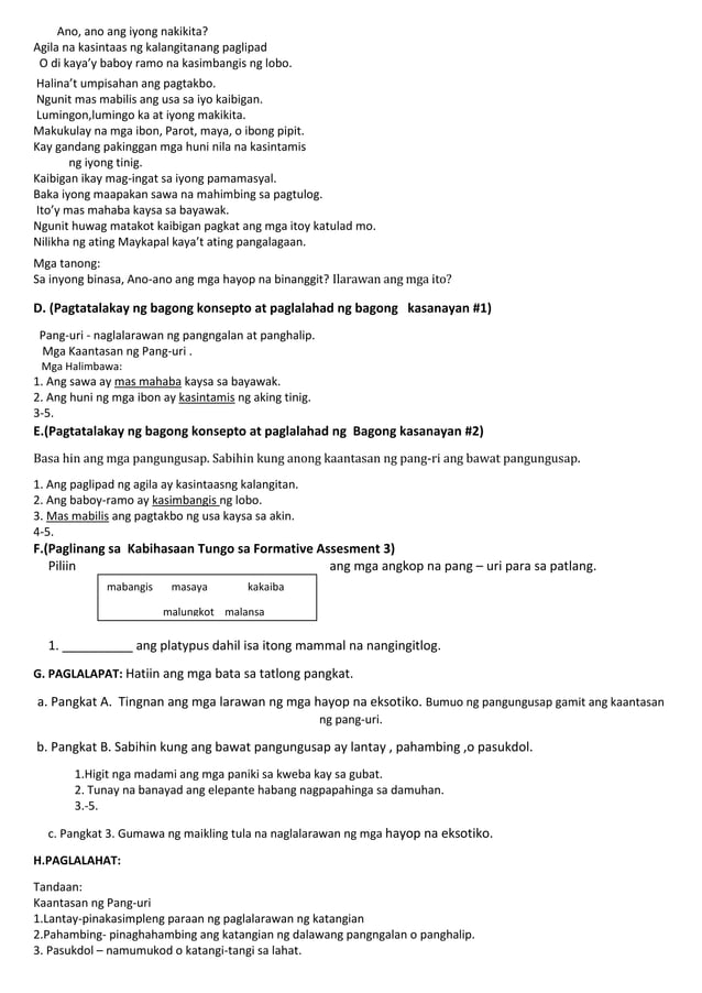 lesson plan 2nd Quarter SLAC ANTAS NG PANG URI.docx