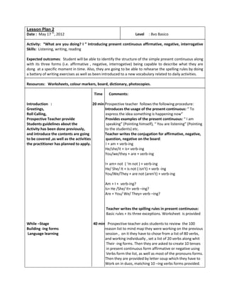 Lesson plan 2 octavo basico present continuos | PDF