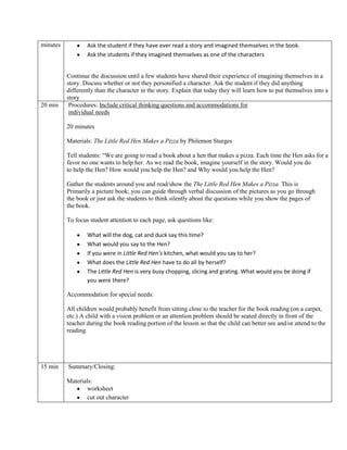 Lesson plan 2 (the little red hen makes a pizza) | DOCX | Educational ...