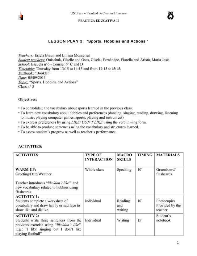 Lesson plan 3 escuela nro 6- 6to c y d- fernandez, aristu, onischuk ...