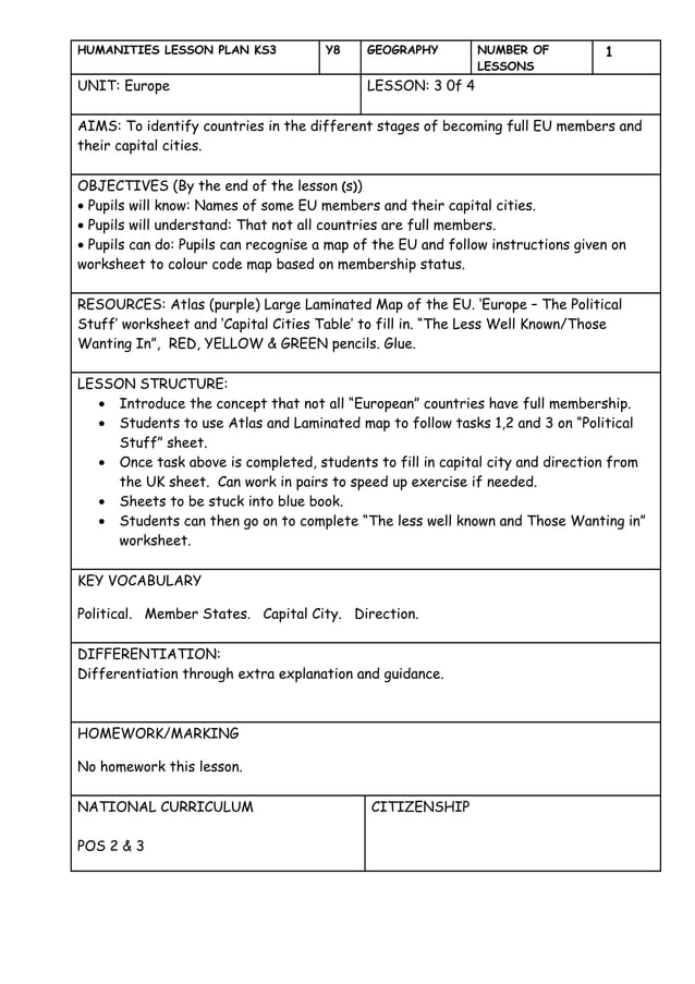 Lesson Plan 3 Europe | PDF