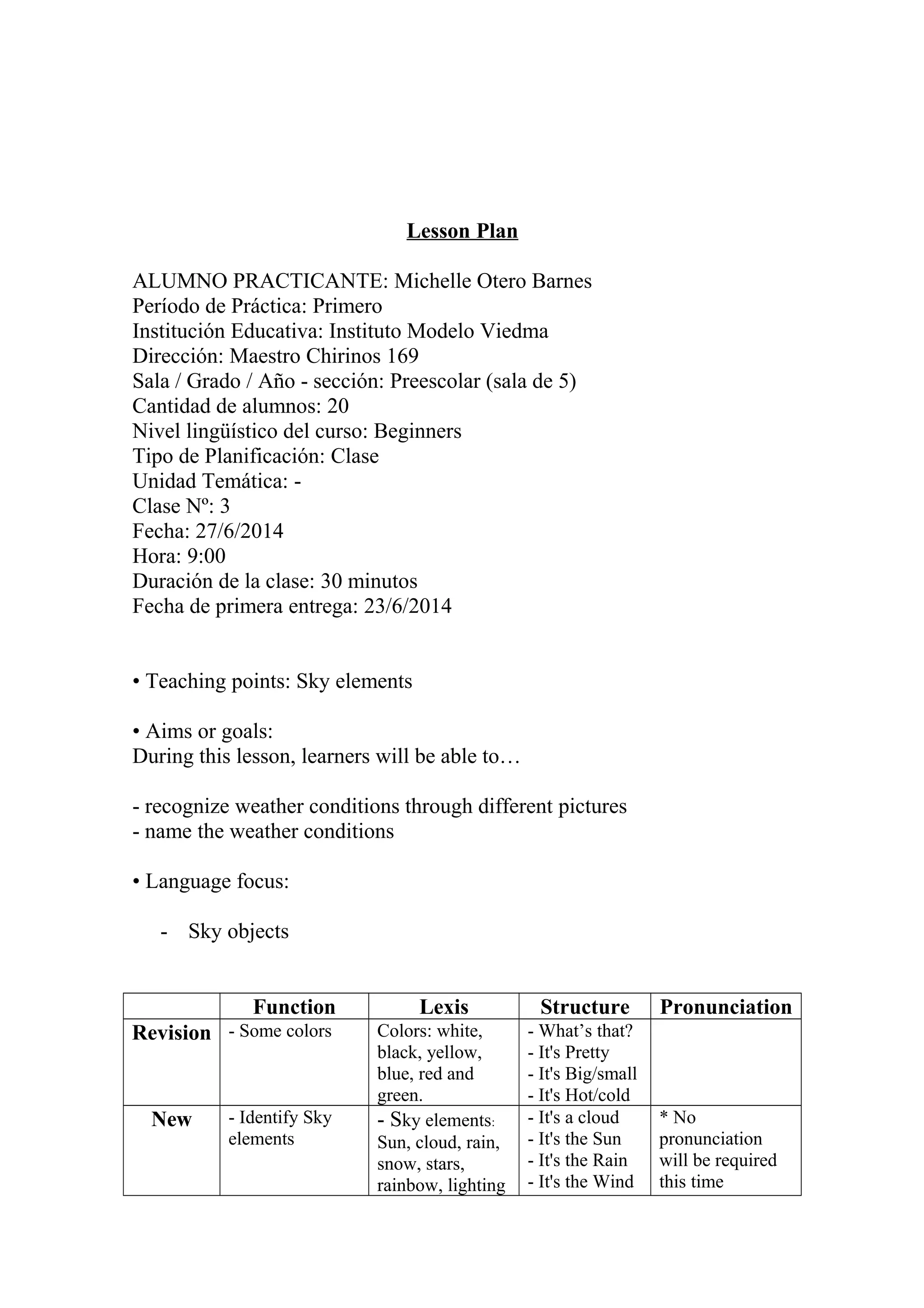 Lesson plan 3 kg | DOC
