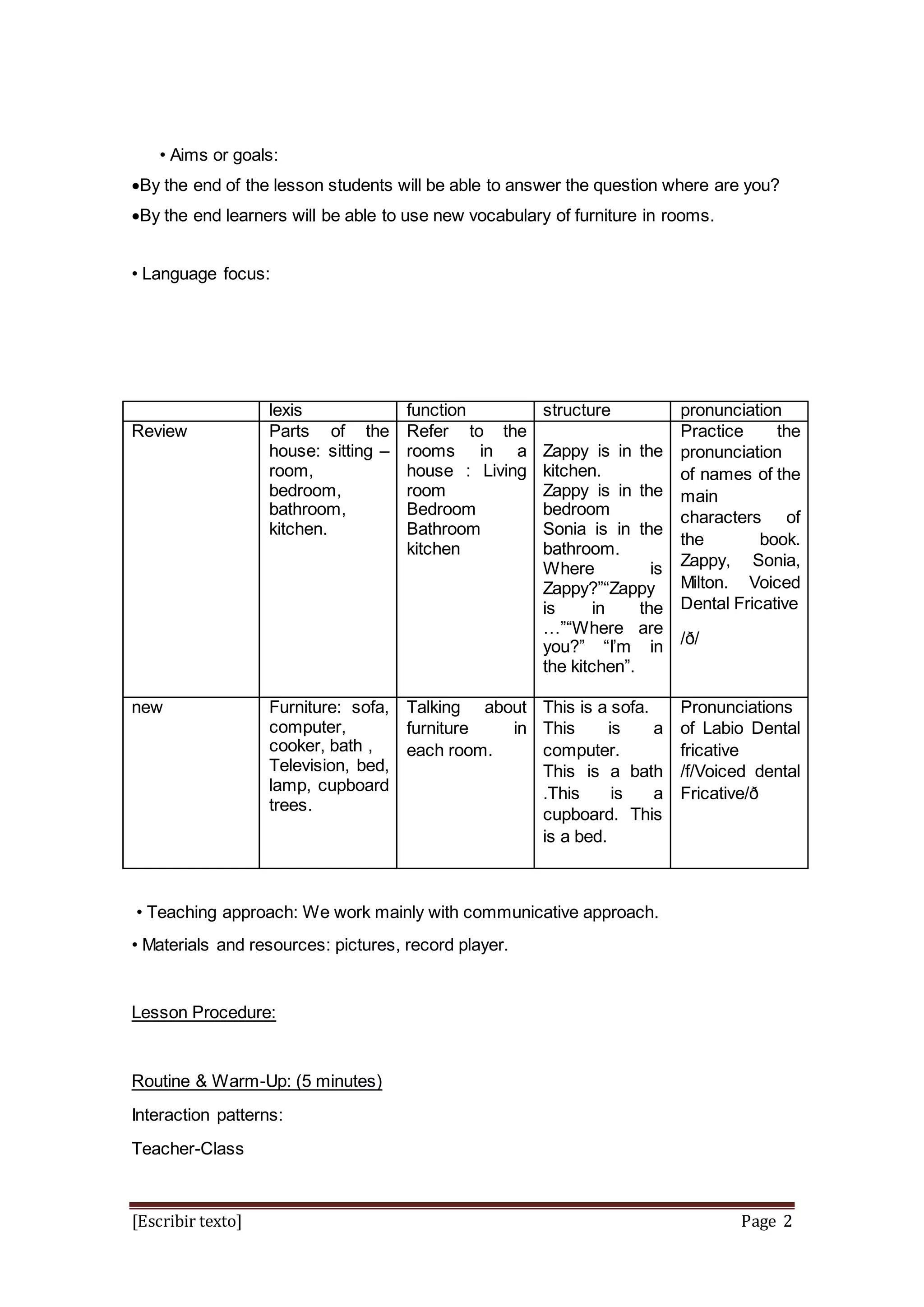 Lesson plan 3 primaria | DOCX